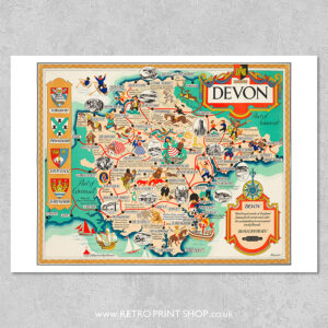 BR Devon Map Poster - Vintage Railway Posters, Retro Print Shop